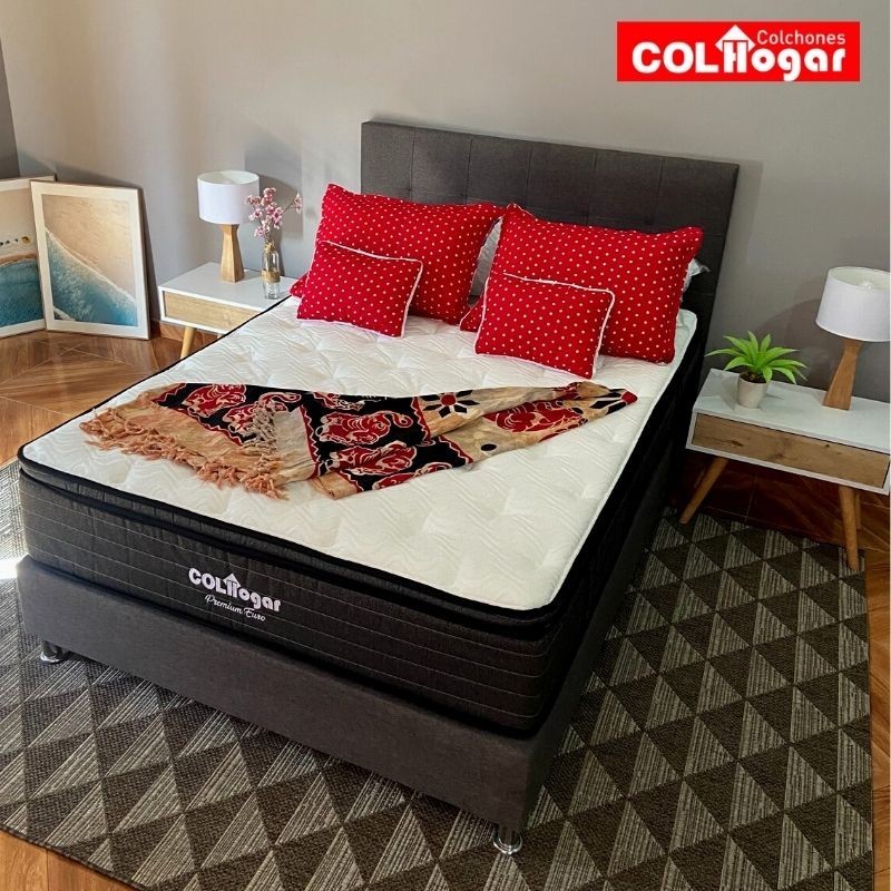 COLCHON PREMIUM EURO 120X190 + BASE CAMA ENTERA + ESPALDAR + PROTECTOR ...